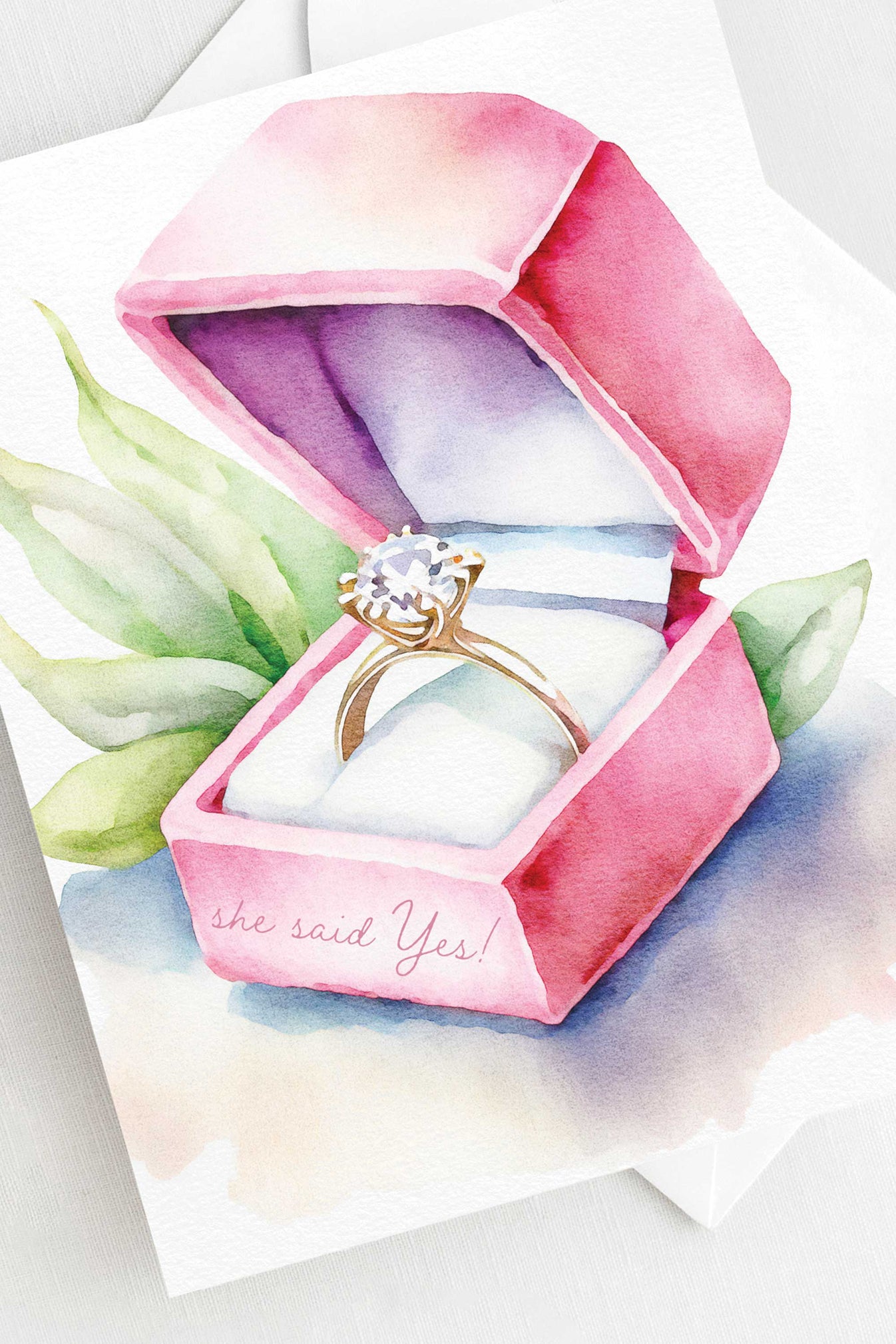 She Said Yes Engagement Card Watercolor Ring Box Congratulations Brida ...